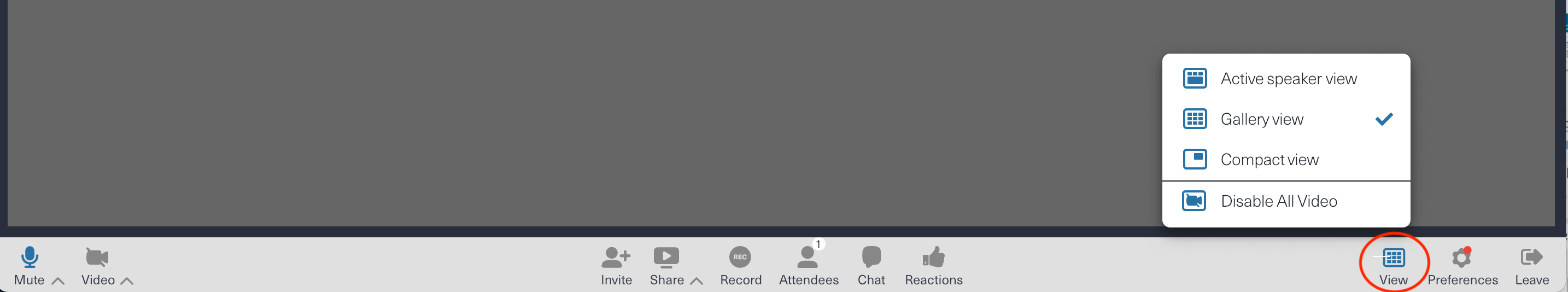 Click the “View” button in the bottom toolbar of your meeting window. A ...