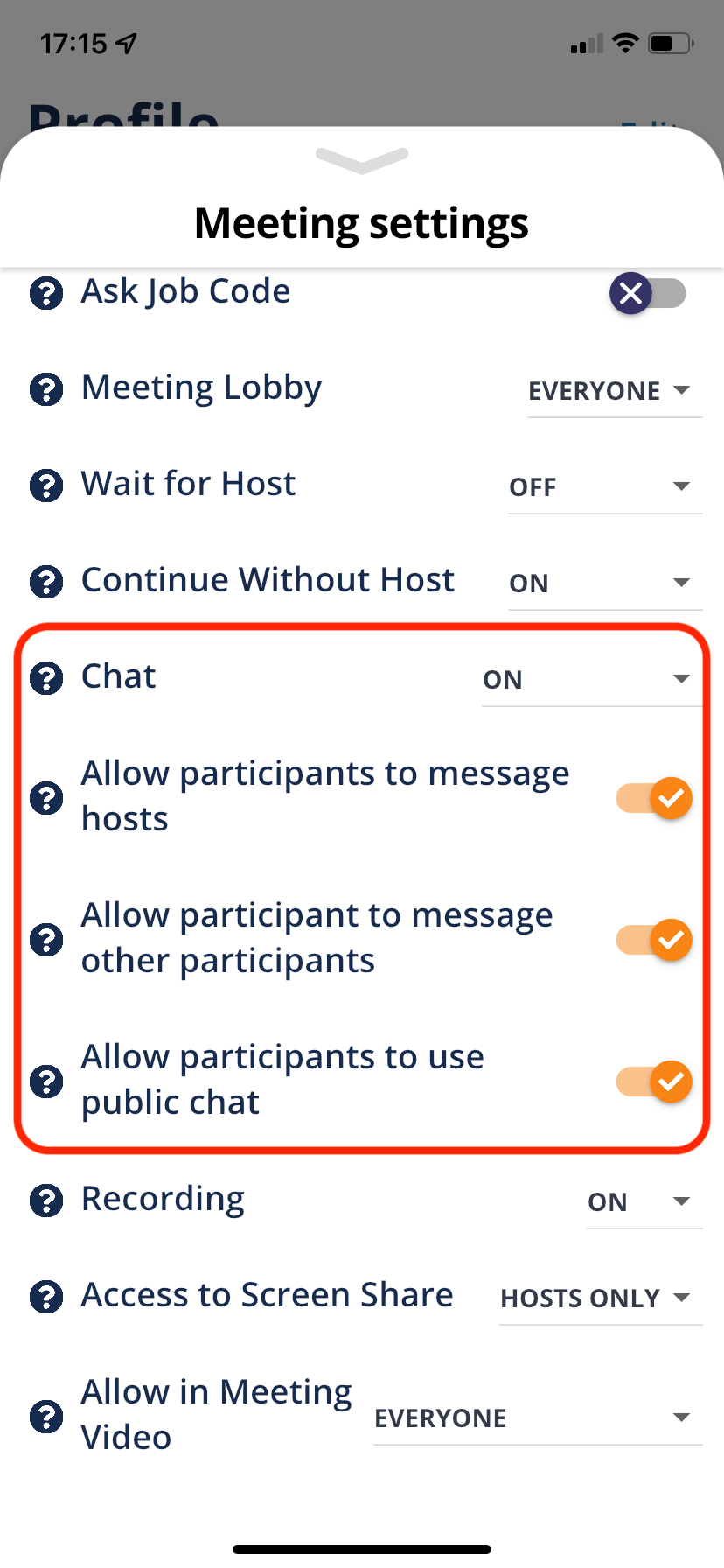 Chat : Enables chat functionality for both hosts and participants. When ...