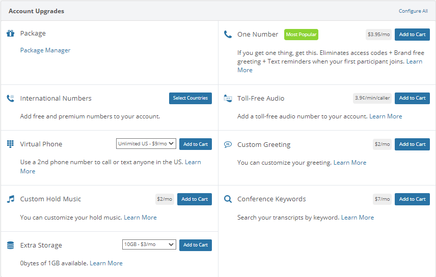 Account Upgrades: All of our paid features under one menu