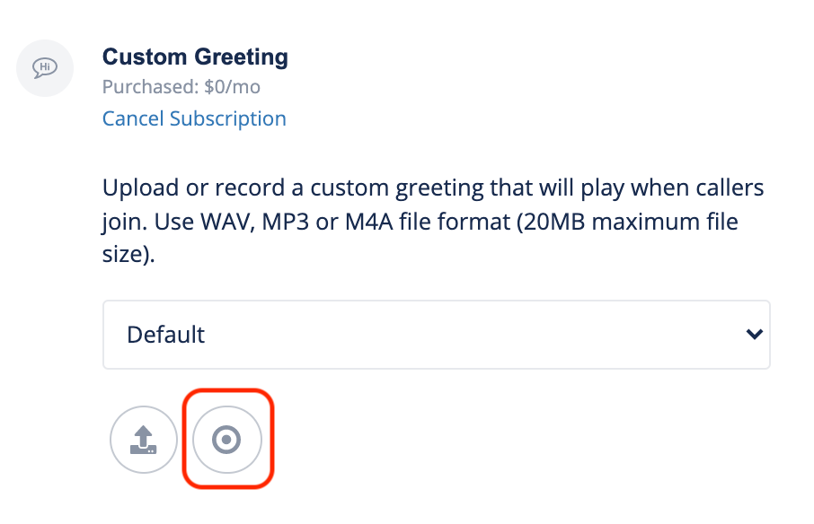 3. To record a greeting directly on the website, click the "Record" button on the right. You can ...