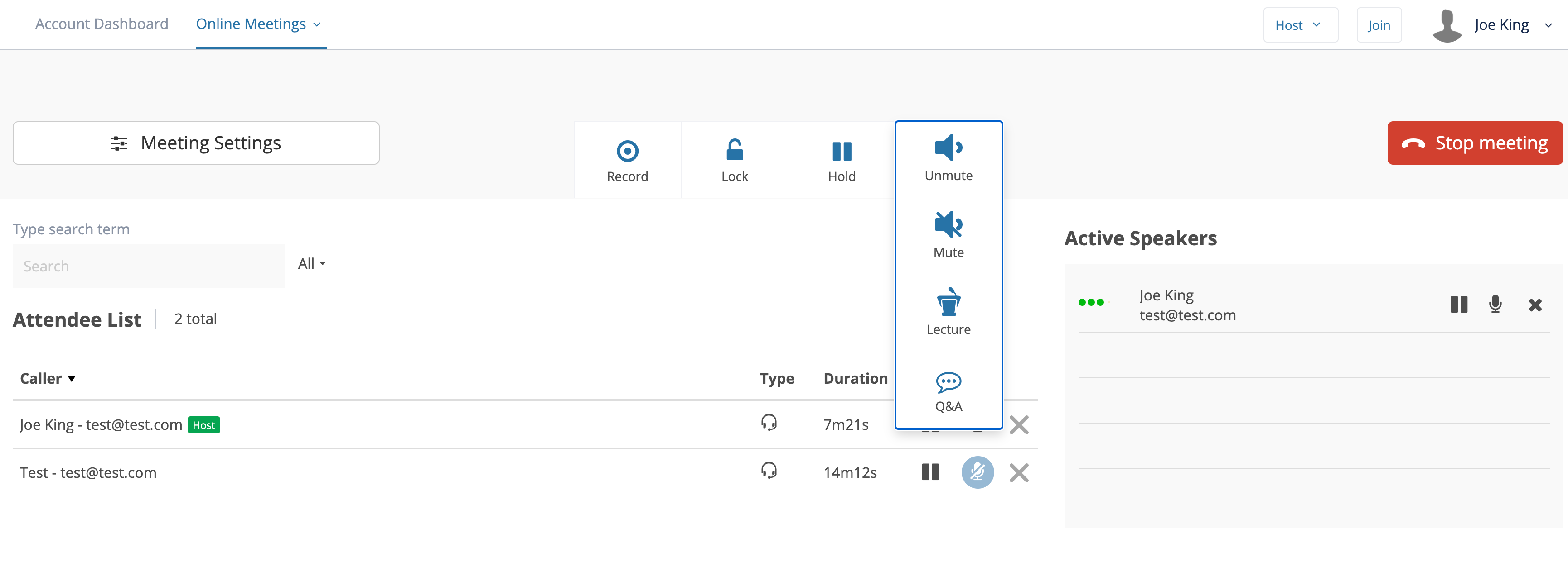 Desktop app view of the meeting modes during an active meeting. Must ...